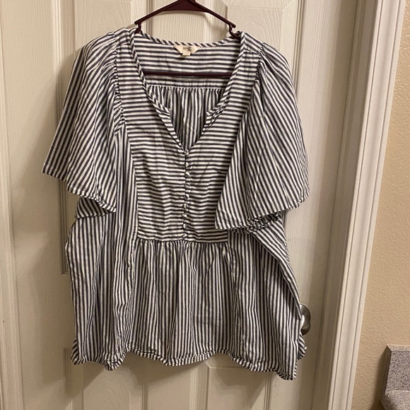 Terra & Sky | Tops | Terra Sky Navy And White Striped Blouse | Poshmark